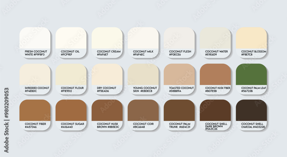 Coconut Color Palette, Coconut Color Guide Palette with Color Names. Catalog Samples of white ...