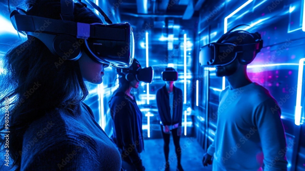 A virtual reality team-building session where members are navigating a ...