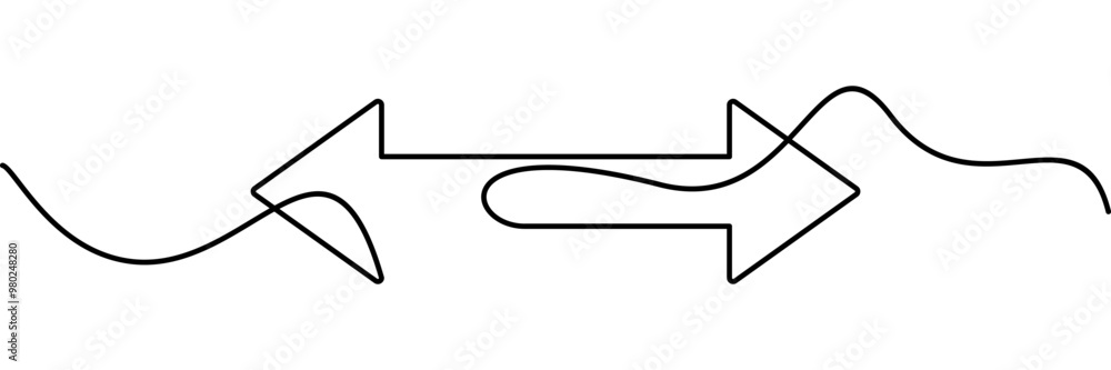 continuous line drawing of horizontal double arrow symbol. abstract ...