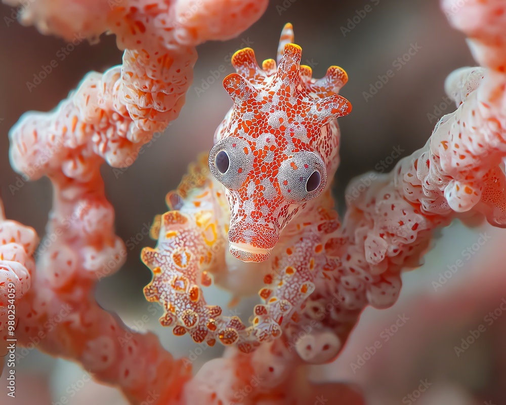 Extreme magnification of a pygmy seahorse camouflaged on gorgonian ...