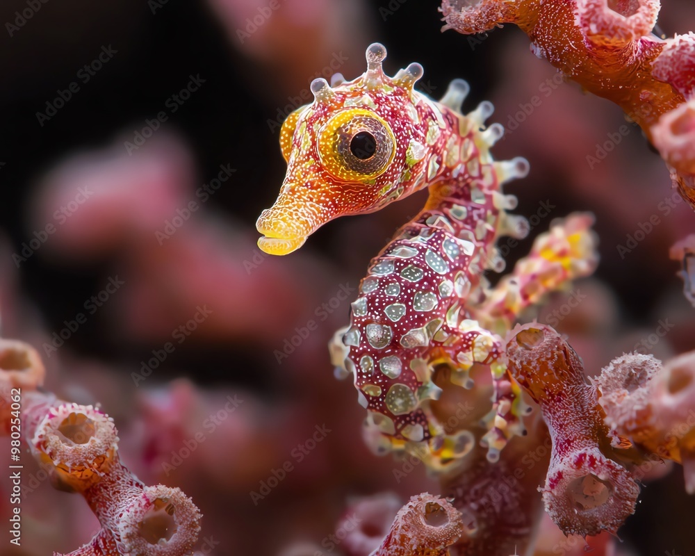 Extreme magnification of a pygmy seahorse camouflaged on gorgonian ...