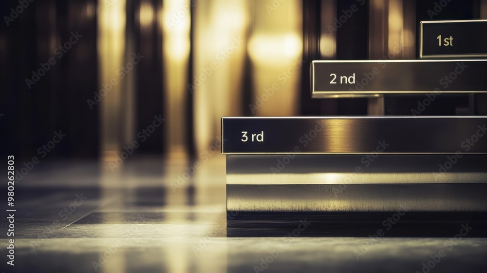 Close-up of metallic ladder with steps labeled "1st" "2nd" and "3rd ...