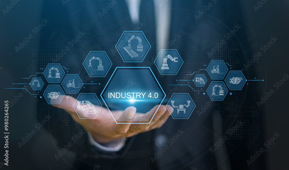 Industry 4.0 concept with automation technology and robotics, digital ...