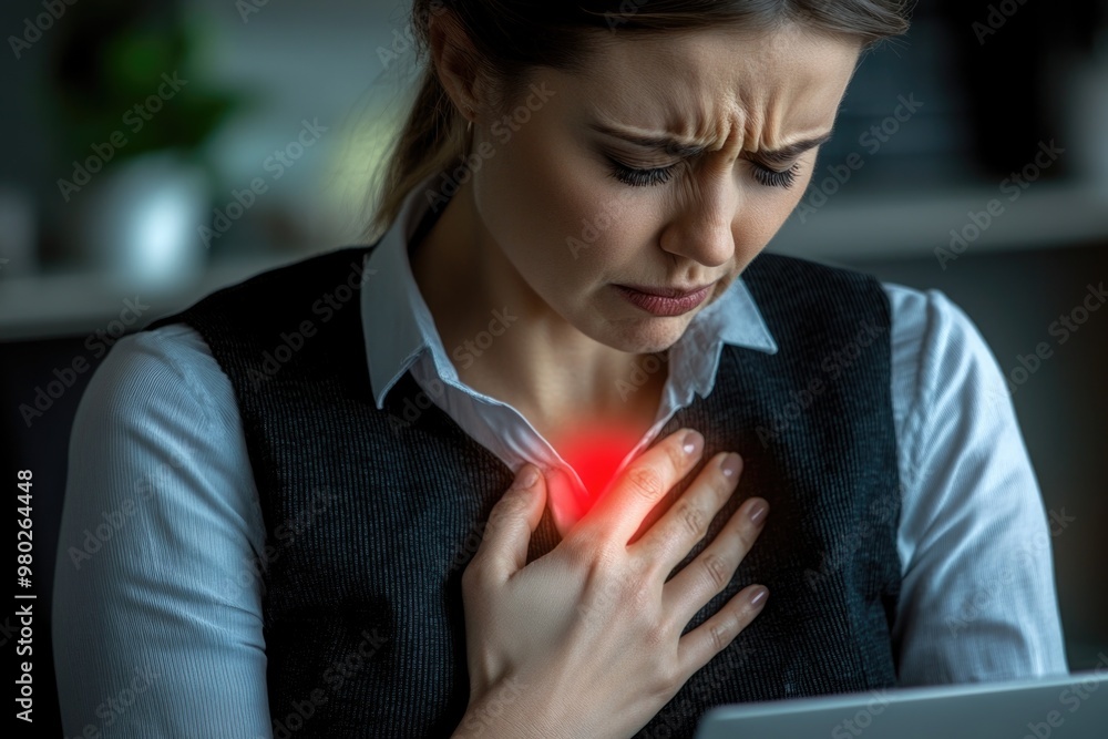 Heart attack sign: Individual holding their chest in pain, symbolizing ...
