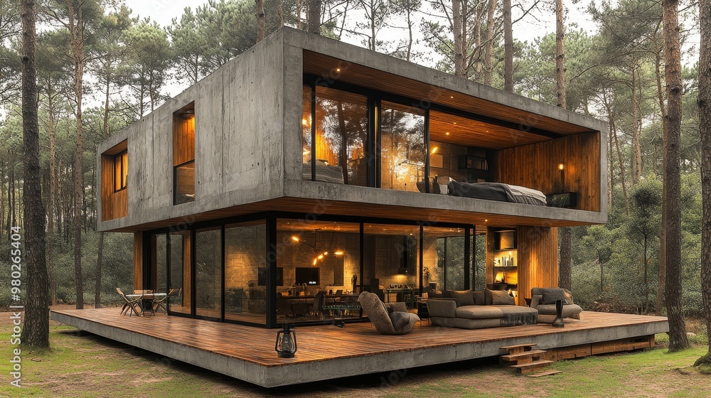 Eco-friendly cube house with a wooden facade and a full wraparound ...