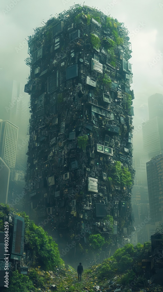 dystopian landscape of discarded electronics towering piles of obsolete ... dystopian landscape of discarded electronics towering piles of obsolete ...