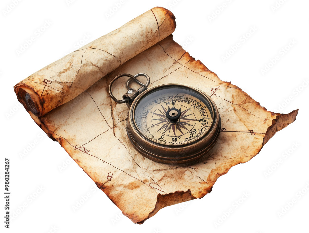 Vintage compass on an antique map, representing exploration and ...