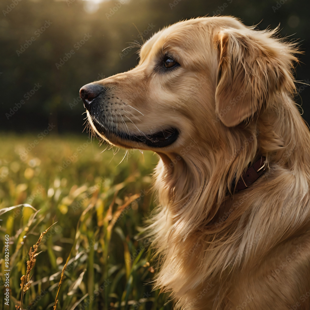 Realistic golden retriever portrait in a natural outdoor setting, for a ...