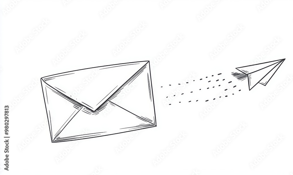 Paper plane with mail in a continuous line. Email message and ...