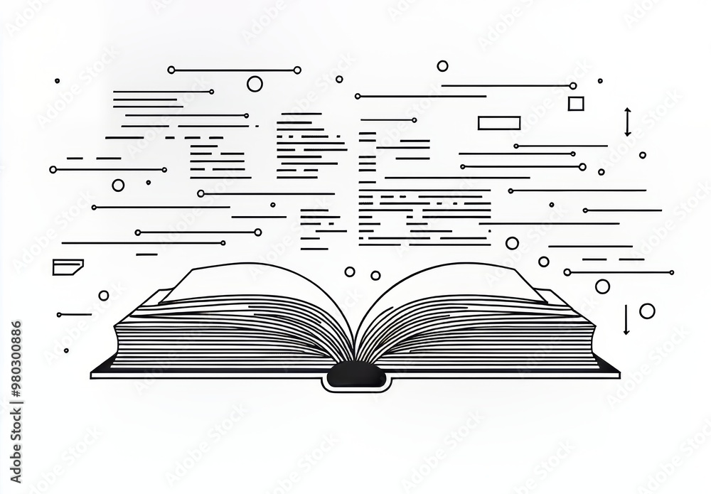 The contour drawing education theme is portrayed in an open book ...
