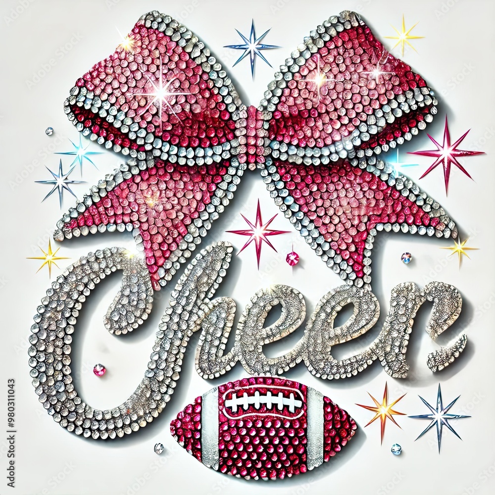 Rhinestone Cheer Design with Pink Bow and Football, Shimmering ...