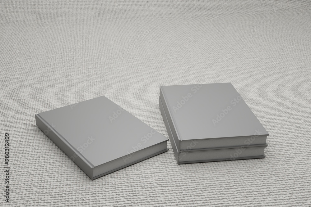 three blank white book with white cloth texture background, for your ...