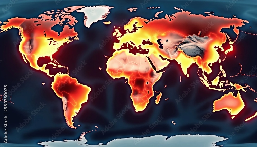 World Map with Hot Zones Displaying Climate Change Effects Stock ...