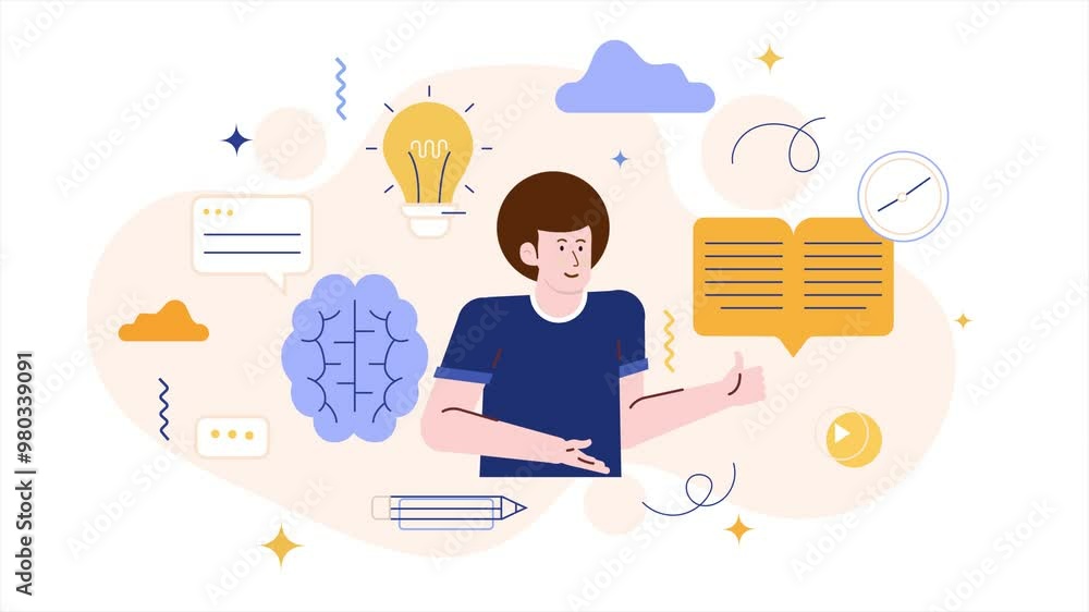 Conceptual animation of creative thinking and idea generation business ...