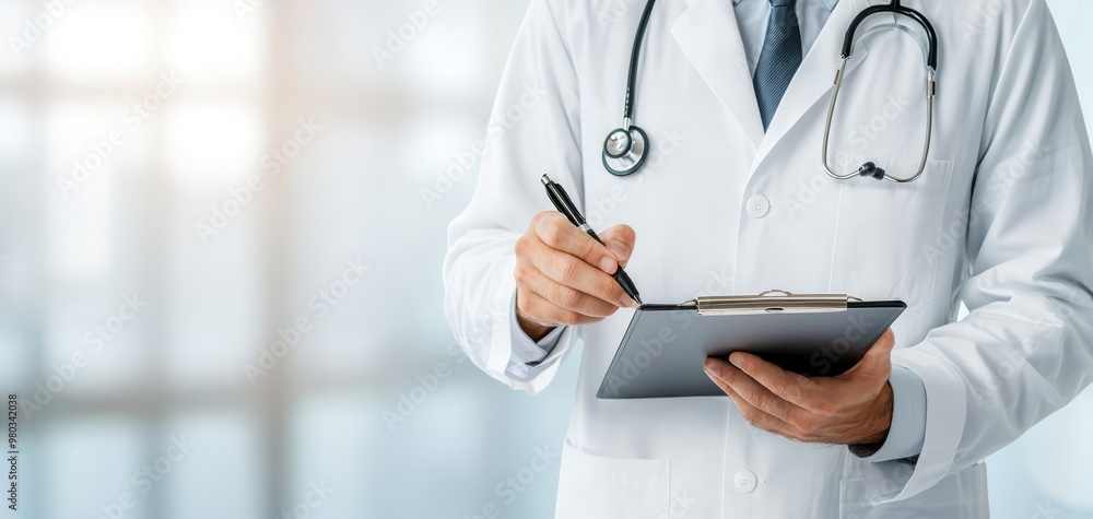 Doctor writing notes on a clipboard during a physical exam, health ...