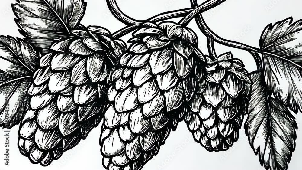 Detailed illustration of hops plants, showcasing growth stages and leaf ...