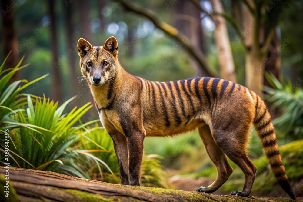 Majestic elusive Tasmanian tiger, a rare and endangered forest wildcat ...