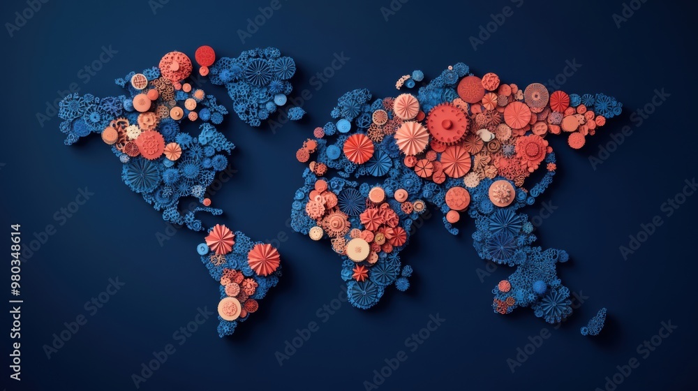 World Map as a Mandala, A world map depicted as a intricate mandala ...