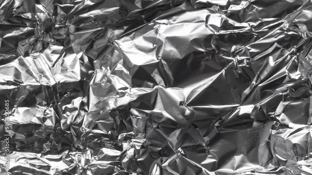 A stop-motion animation featuring crinkling aluminum foil. Metallic ...