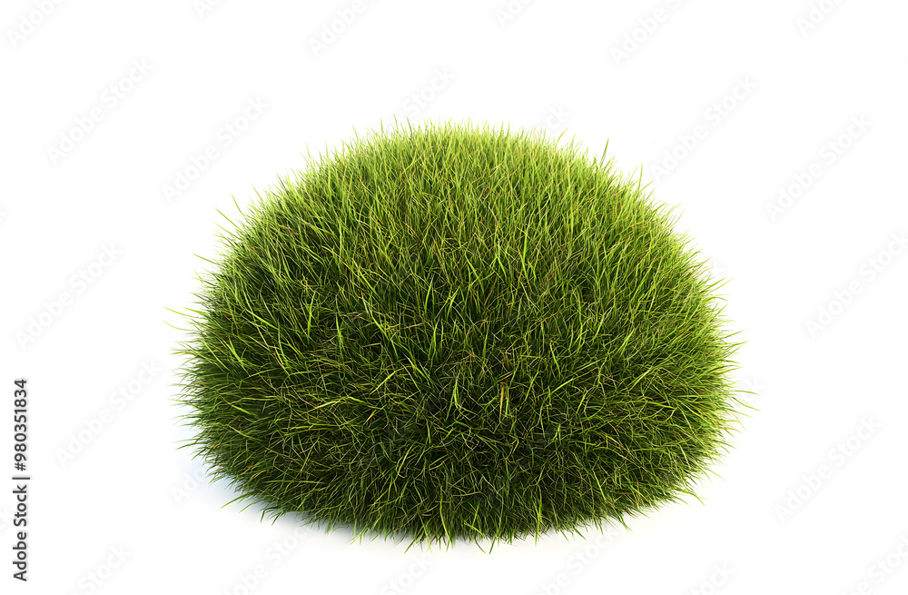 A grassy hill is depicted as a spherical 3D object against a white ...