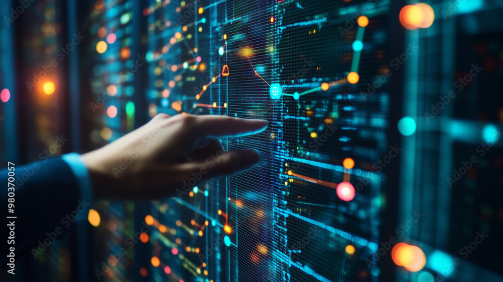 Hand interacting with a Data Management System (DMS) and Business ...