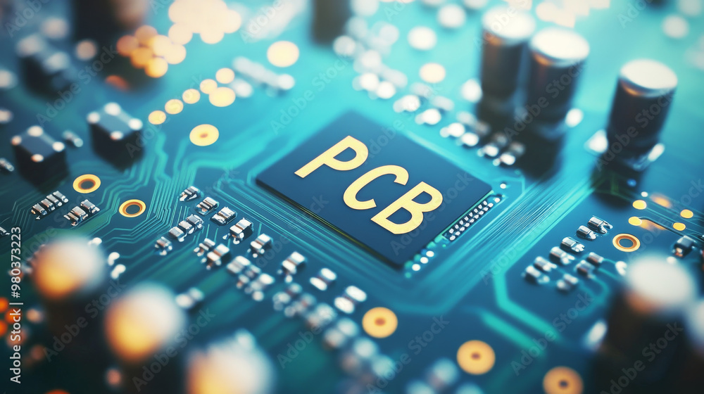 Diagram of a circuit board labeled "PCB," showcasing holes and contact ...
