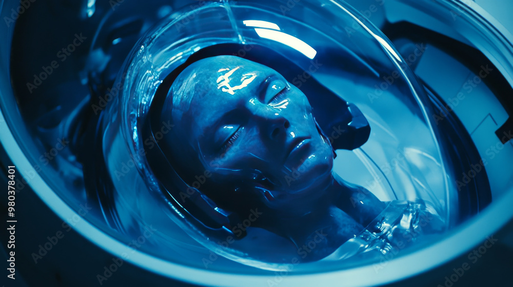 Alien in a cryogenic capsule within a science laboratory ...
