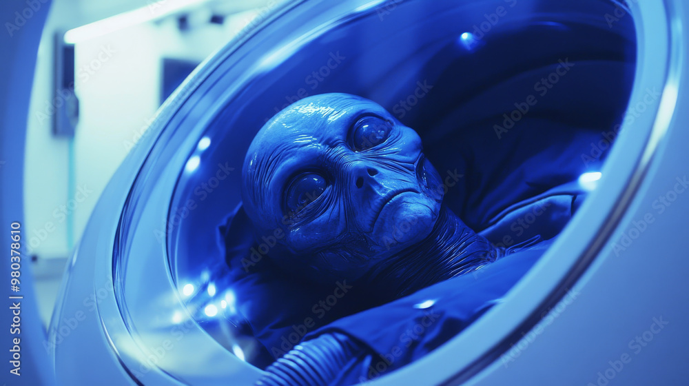 Alien in a cryogenic capsule within a science laboratory ...