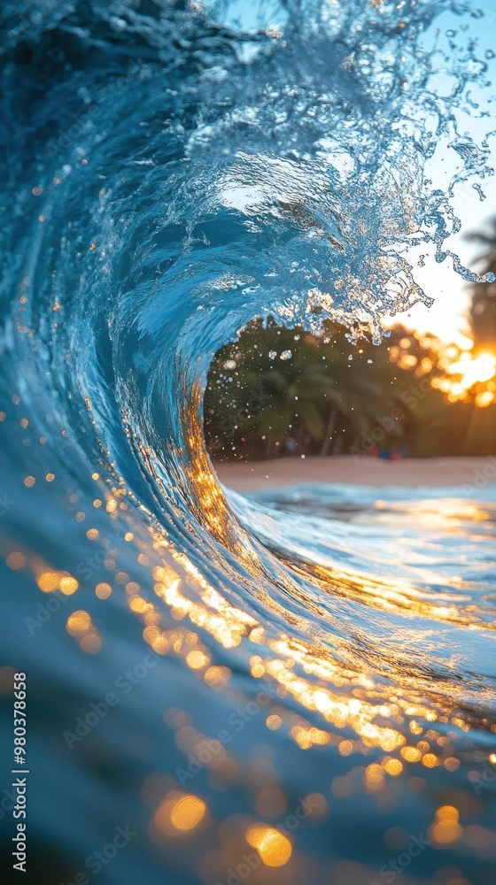 mesmerizing closeup of turquoise ocean wave crystalline water curls ...