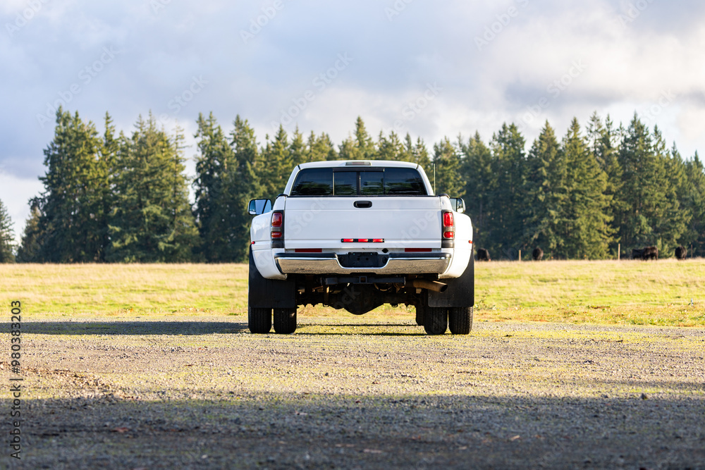 Portland, OR, USA - Dec 8, 2023 - 2001 White Dodge Ram 3500 dually ...