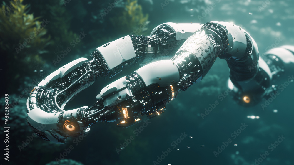 Autonomous underwater robot snake inspecting underwater metal structures. Biomorphic mechanism ...