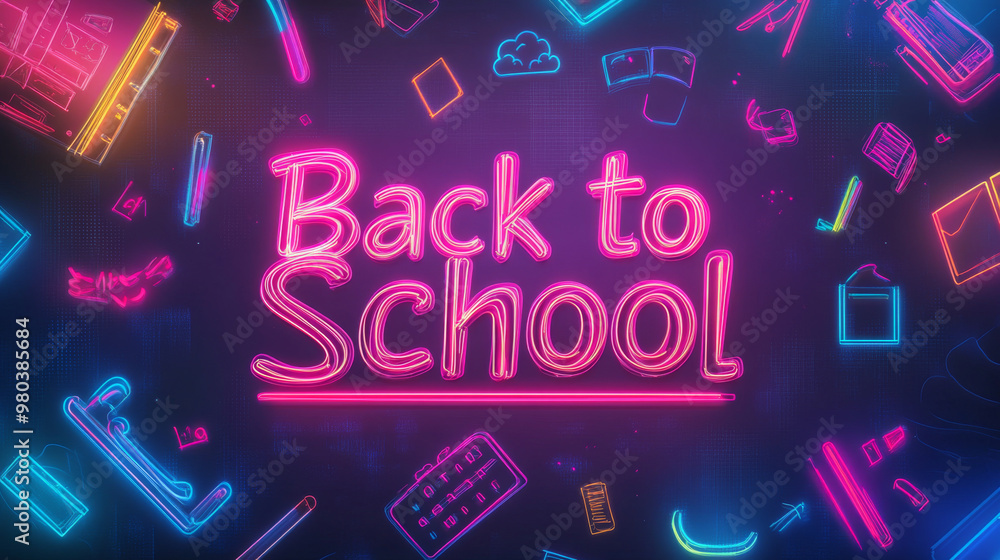 Banner with the text "Back to School." Neon letters "Back to School ...