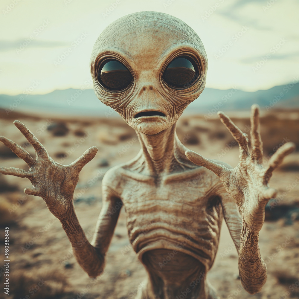 An extraterrestrial alien displays a virtual map of the UFO crash site ...