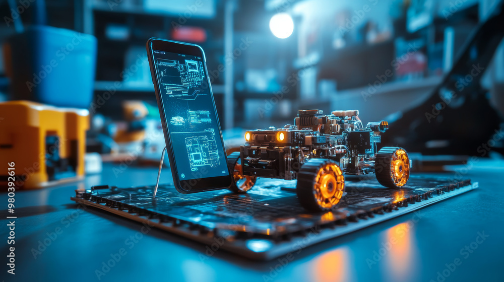 A Phone Controlling A Diy Robot Car Built With An Arduino Microcontroller Demonstrates Teaching