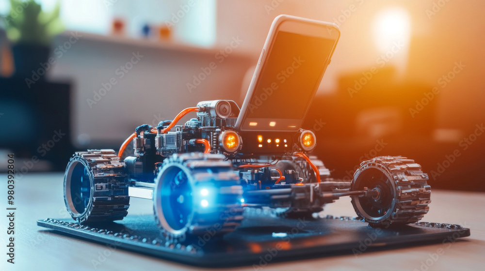 A Phone Controlling A Diy Robot Car Built With An Arduino Microcontroller Demonstrates Teaching