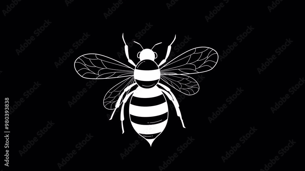 Animation of a hand-drawn bee, top view, close-up on a transparent ...