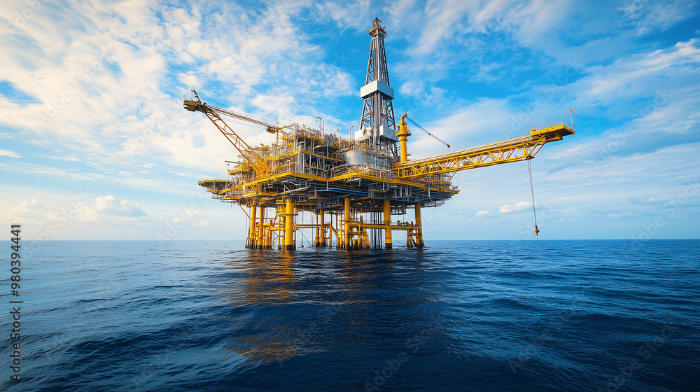 Offshore oil and gas rig construction station platform on the sea ...