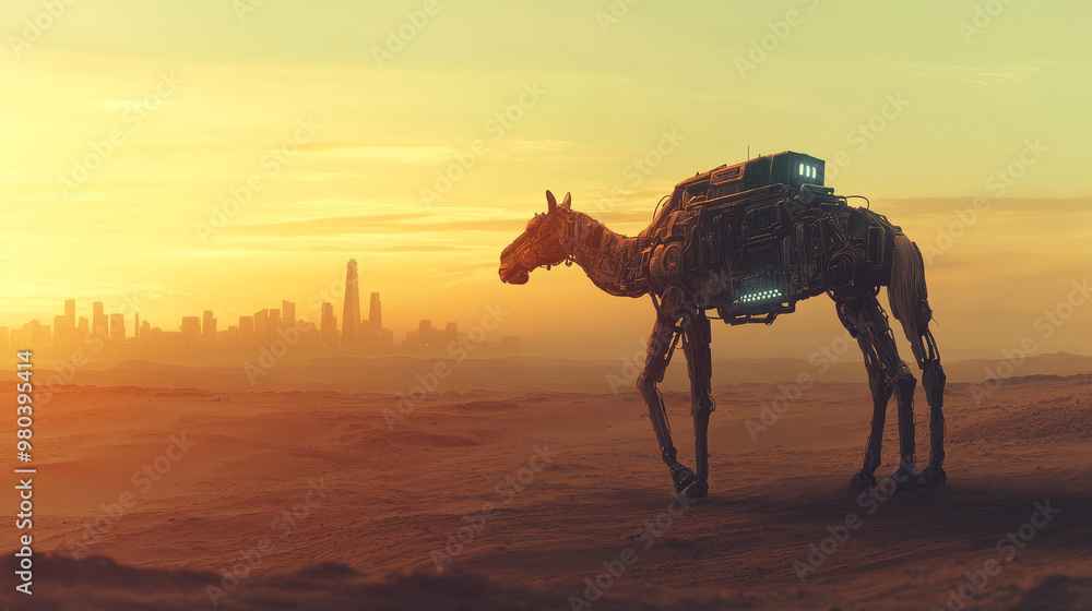 A robotic animal traversing a desert: a post-apocalyptic, futuristic ...