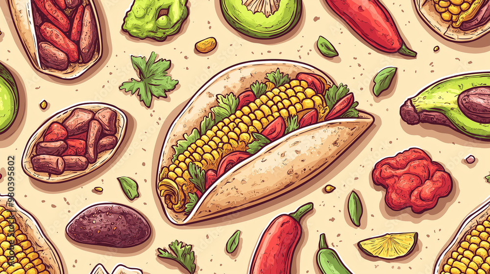 Mexican Street Food: A delicious pattern showcasing popular Mexican ...