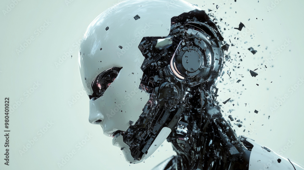 Robot or cyborg with artificial intelligence experiencing overload and ...