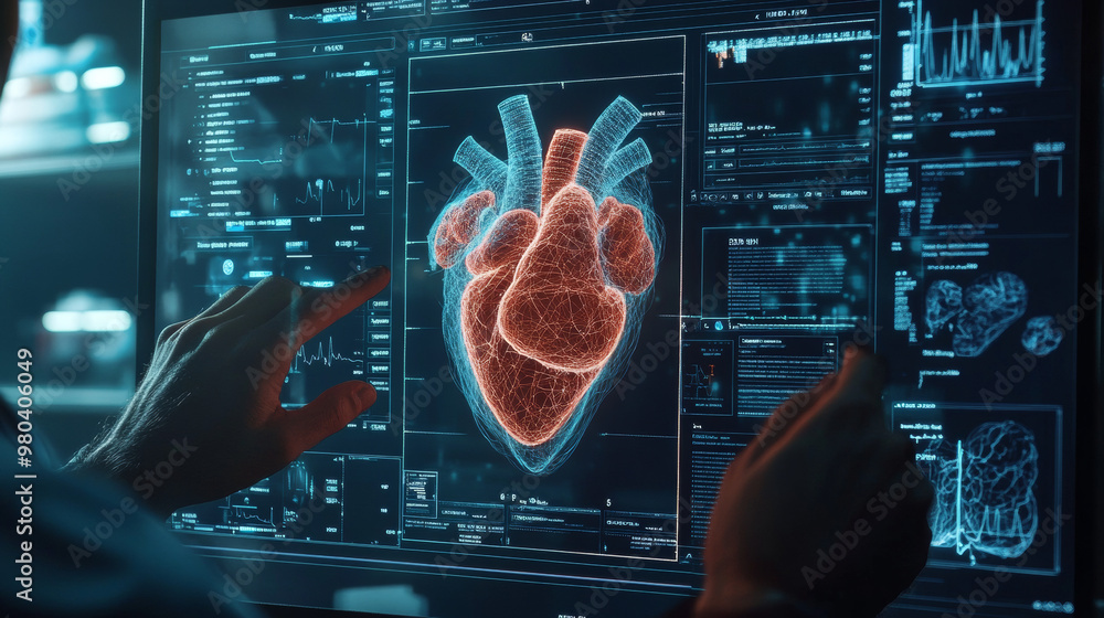 Cardiologist diagnosing a patient's heart functions and blood vessels ...