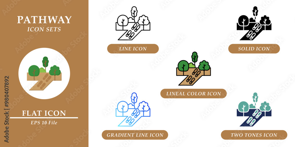 Pathway icons sets. Nature environment concept. Various style icons on ...