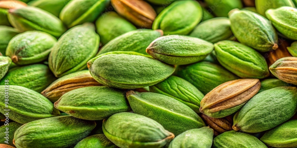 Succulent green badam nuts, still wrapped in their natural shells ...