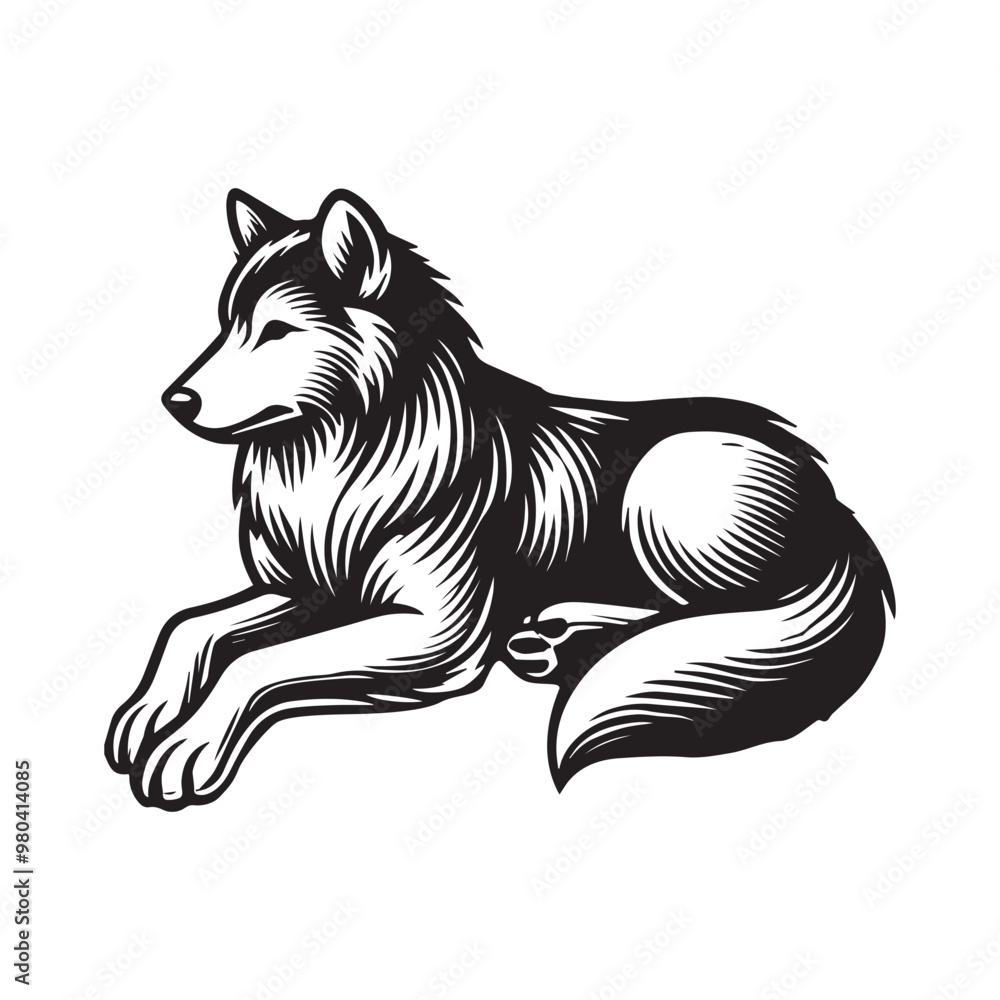 Wolf Outline Clipart - Gray wolf vector illustration in black and white ...