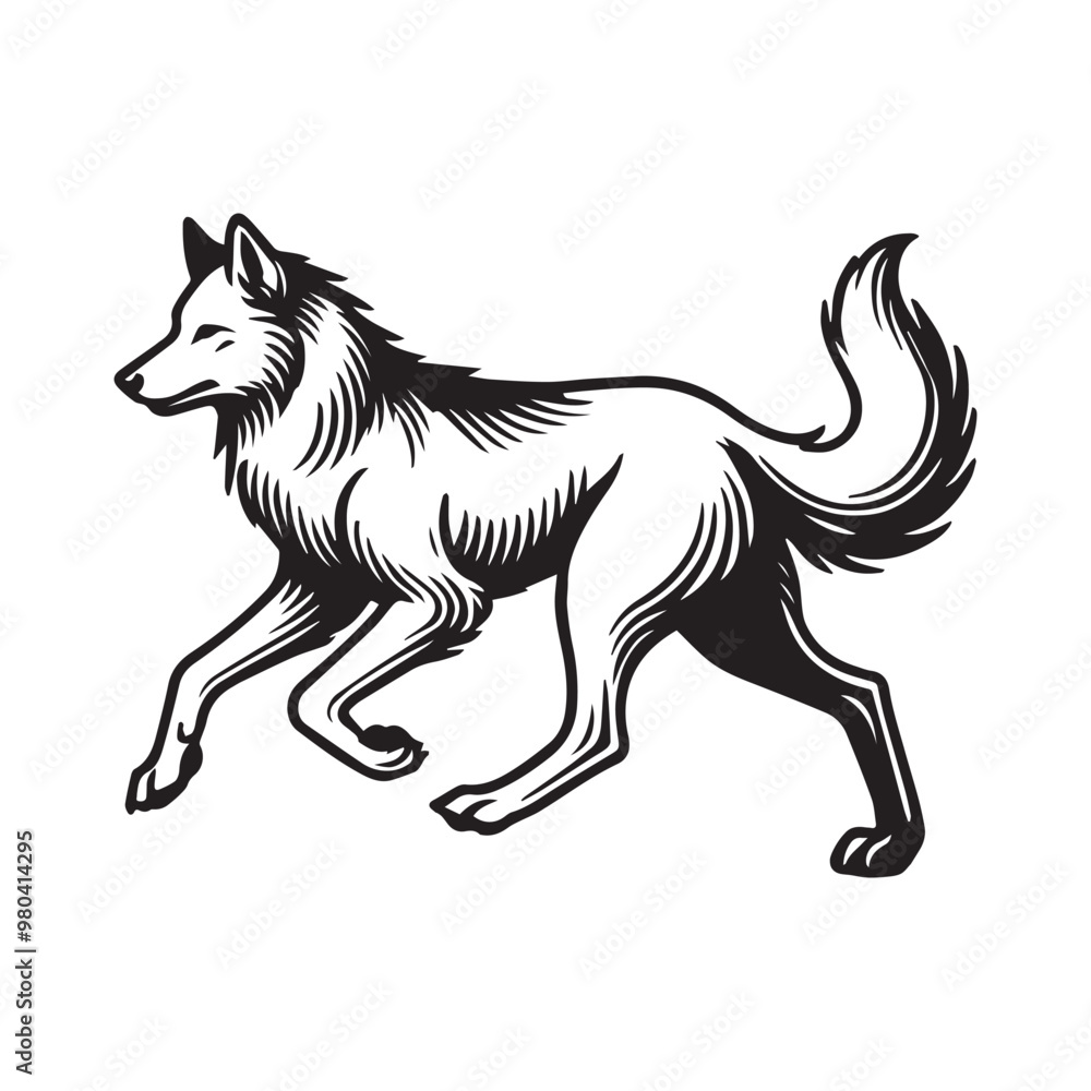 Wolf Outline Clipart - Gray wolf vector illustration in black and white ...