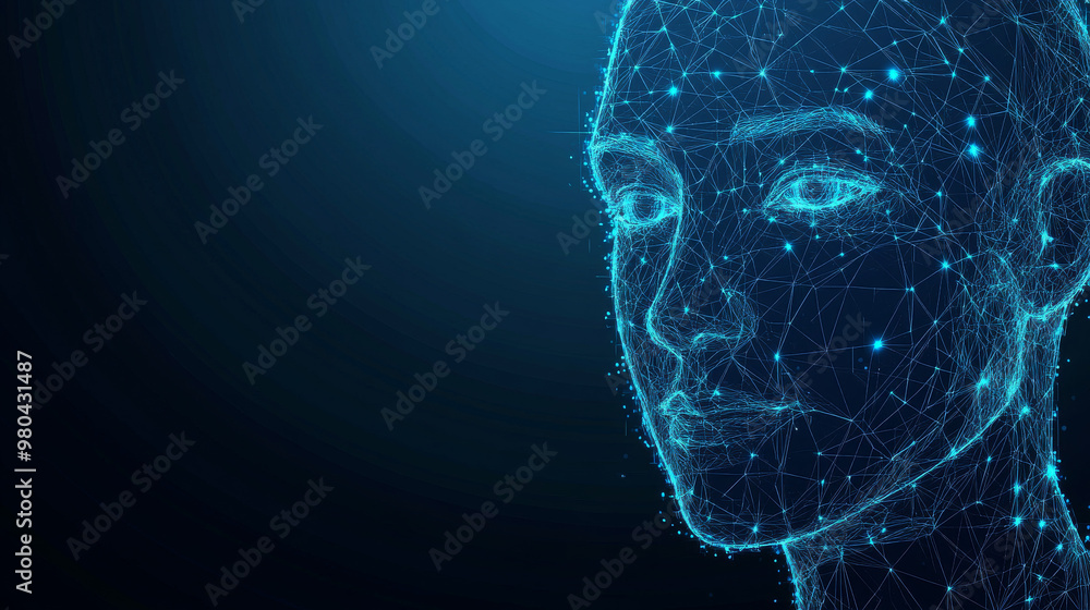 Face recognition system concept featuring a low polygon human face scan ...