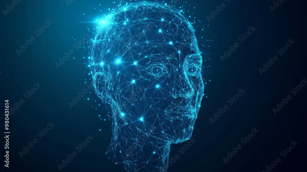 Face recognition system concept featuring a low polygon human face scan ...