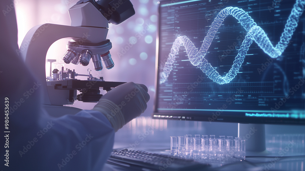 modern medical laboratory where scientists are conducting DNA research ...