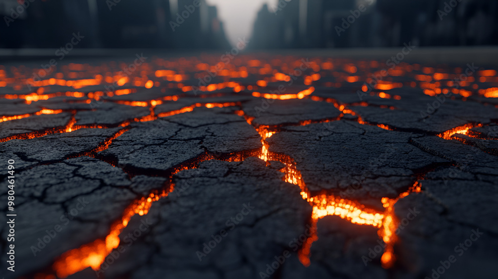 Heat rising from cracked pavement in an urban heat island, visualizing ...