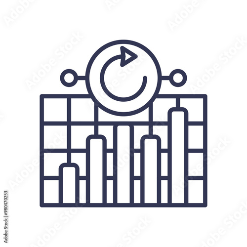 Bar chart with a refresh icon symbolizing continuous data analysis and ...
